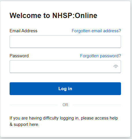 How do I login to NHSP:Online for the first time?